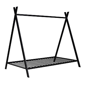 CITYLIGHT House Twin Bed for Kids, Metal Tent Bed with Slat, Toddler Twin House Bed, Montessori Floor Beds for Kids Boys Girls Teens(Twin, Black)