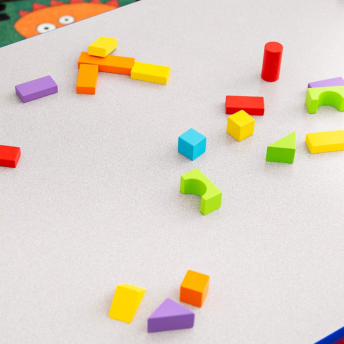 Sprogs Adjustable Height Mobile Classroom Activity Table for Preschools, Horseshoe Preschool Activity Table with Casters, 60"L x 66"W x 23"H, Gray/Blue