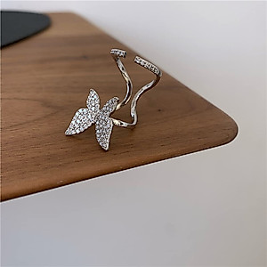 Cute Butterfly Rhinestone Fingernail Cap Cover Finger Nail Decoration Ring for Women Ladies Unique Sparkly CZ Dainty Ladies Art Charm Rings Adjustable Expandable Fashion Jewelry Birthday Party Daughter Bff