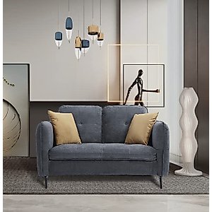 EMKK Modern Sofa Loveseat Furniture with 2 Pillows, Small Love Seats Couch for Living Room & Apartment, Easy-Assembly, Dark Gray