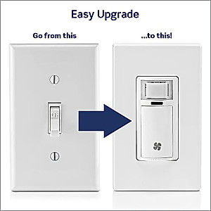 Leviton DHS05-1LW Humidity Sensor Switch for bathroom exhaust fan, automate ventilation, air circulation, moisture control,  ¼ HP, Single Pole, White