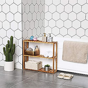 SONGMICS Bamboo Bathroom Shelf, 3-Tier Adjustable Plants Rack, Wall-Mounted or Stand, in the Living Room, Balcony, Kitchen, Natural UBCB13Y