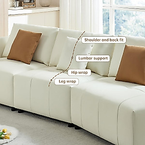 120'' Leather Sectional Couch for Living Room, Modern Modular Sectional Sofa, Ergonomic L Shaped Sofa 4 Seat Sofa, Curved Couch with Button Tufted Seat Cushion & 3 Pillows for Apartment, Office, Beige