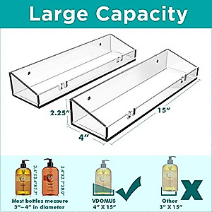Vdomus Acrylic Bathroom Shelves 2-Pack, Wall Mounted Shower Shelve No Drilling Adhesive Thick Clear Storage & Display Shelves, Bathroom or Bedroom Organization (Upgraded)