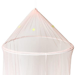 Pink Princess Bed Canopy with Stars, Mosquito Net for Nursery, Kids Bedding, Hanging Mesh Play Tent Curtain Accessories, Glow in The Dark Shapes, Privacy Fabric for Toddler, Baby, Kid