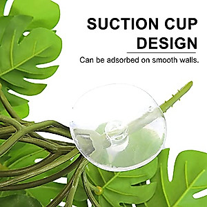 WishLotus Reptile Plants, Plastic Simulation Leaf with Sucker Fish Tank Decoration(25cm), Artificial Green Plant Fake Hanging Leaves Durable Aquarium Decor Ornaments (Dark Green)