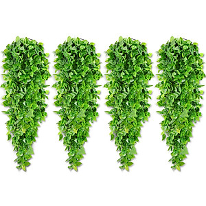 4 Pieces Artificial Ivy Green Vine Fake Ivy Leaves Hanging Decor Fake Vine Leaves Garland Artificial Hanging Plants Leaf Plant Garland Realistic Hanging Plants Decor for Home Garden Decor, 3.6 Feet