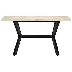 Dining Table,Retro Coffe Table,Conference Table,Industry Offic Table,Easy to Assemble,With a Steel Cross Frame,Fits Dinner Party, Study, Office Work, 55.1"x27.6"x29.5" Solid Bleached Mango Wood