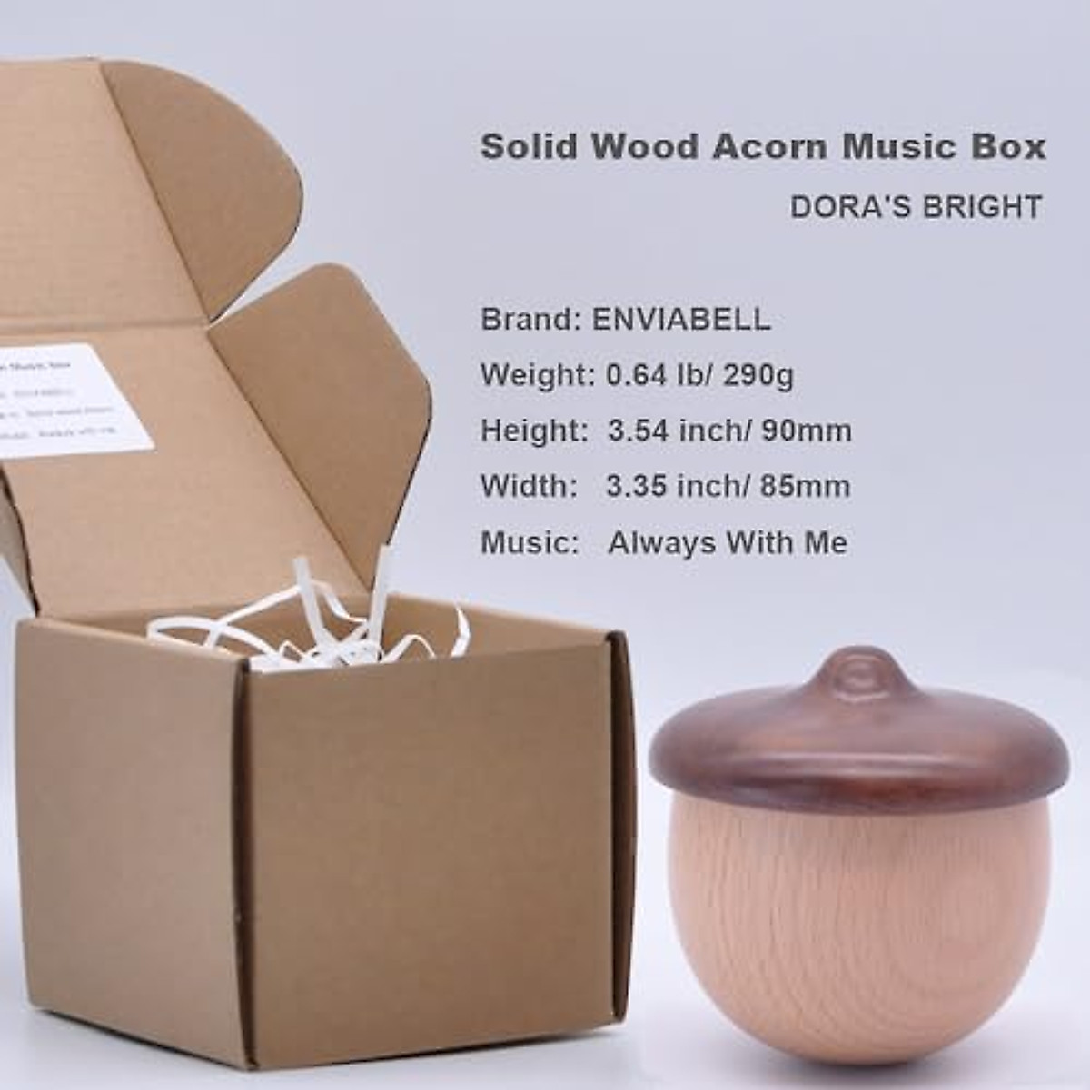 ENVIABELL Acorn Music Box - Handmade Walnut and Beech Wooden Music Box for Boys,for Birthday Mother's Day, Handmade Music Boxes for Women, Handmade Music Boxes Craft