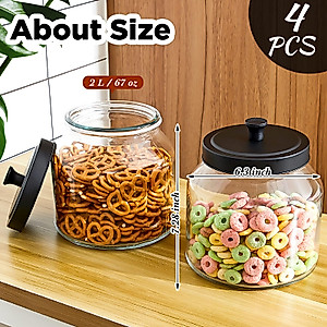 meekoo 4 Set Glass Jars with Black Lids 67 oz Glass Canister Set with Sealed Matte Metal Lid for Kitchen Organizer Food Storage Jars for Candy Coffee Cookies