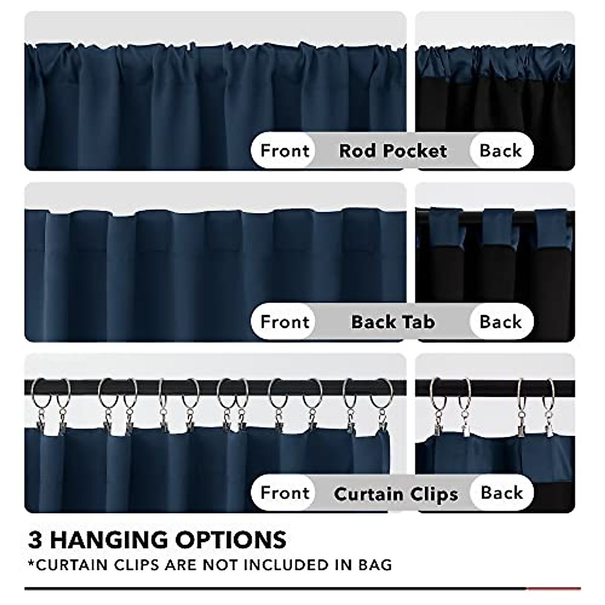 Deconovo Blackout Curtains for Bedroom, Back Tab Curtains with Black Liner, Thermal Insulated Drapes, Noise Cancelling Drapes for Living Room, Navy, 52W x 84L Inch, 2 Panels