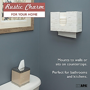 Ilyapa Wood Paper Towel Dispenser - Rustic Farmhouse White Wooden Multifold Hand Towel Holder