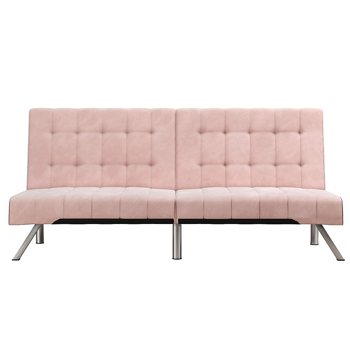 DHP Emily 71 Inch Futon Sofa Bed Fabric, Armless Upholstered Couch Sleeper with Tufted Back and Seat, Mid-Century Modern, Pink Velvet