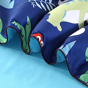 Wowelife Toddler Bedding Sets for Boys, Premium 4 Piece Dinosaur Toddler Comforter Set, Blue Bed-in-a-Bag, Super Soft and Comfortable for Toddler