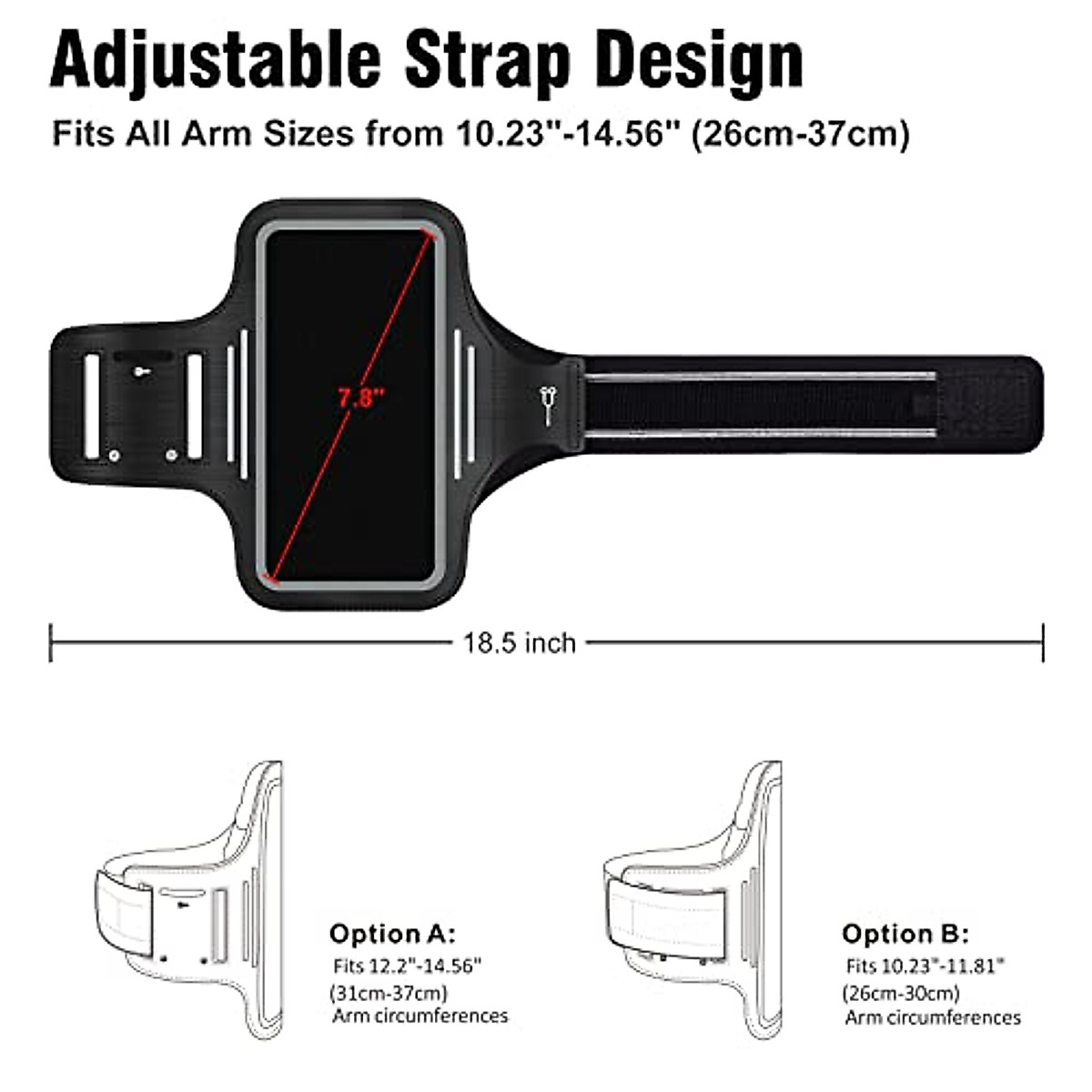 ykooe Running Armband Phone Holder for iPhone 15 Plus, 15 Pro Max, 14 Plus, 14 Pro Max, 13 Pro Max, 12 Pro Max, 11 Pro Max, XS Max, Galaxy S23 Plus, S23 Ultra, S22 Plus, S22 Ultra, A14, A13, Black