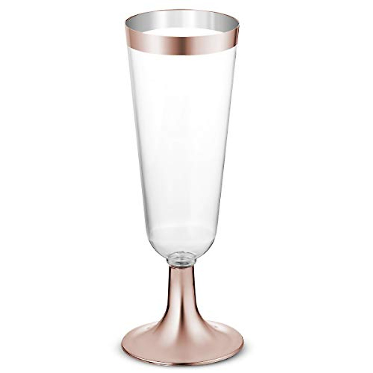 50 Plastic Rose Gold Rimmed Champagne Flutes | 5.5 oz. Clear Hard Disposable Party & Wedding Cups | Premium Heavy Duty Fancy Champagne Flute or Toasting Glasses (50-Pack) Gold Rim by Bloomingoods