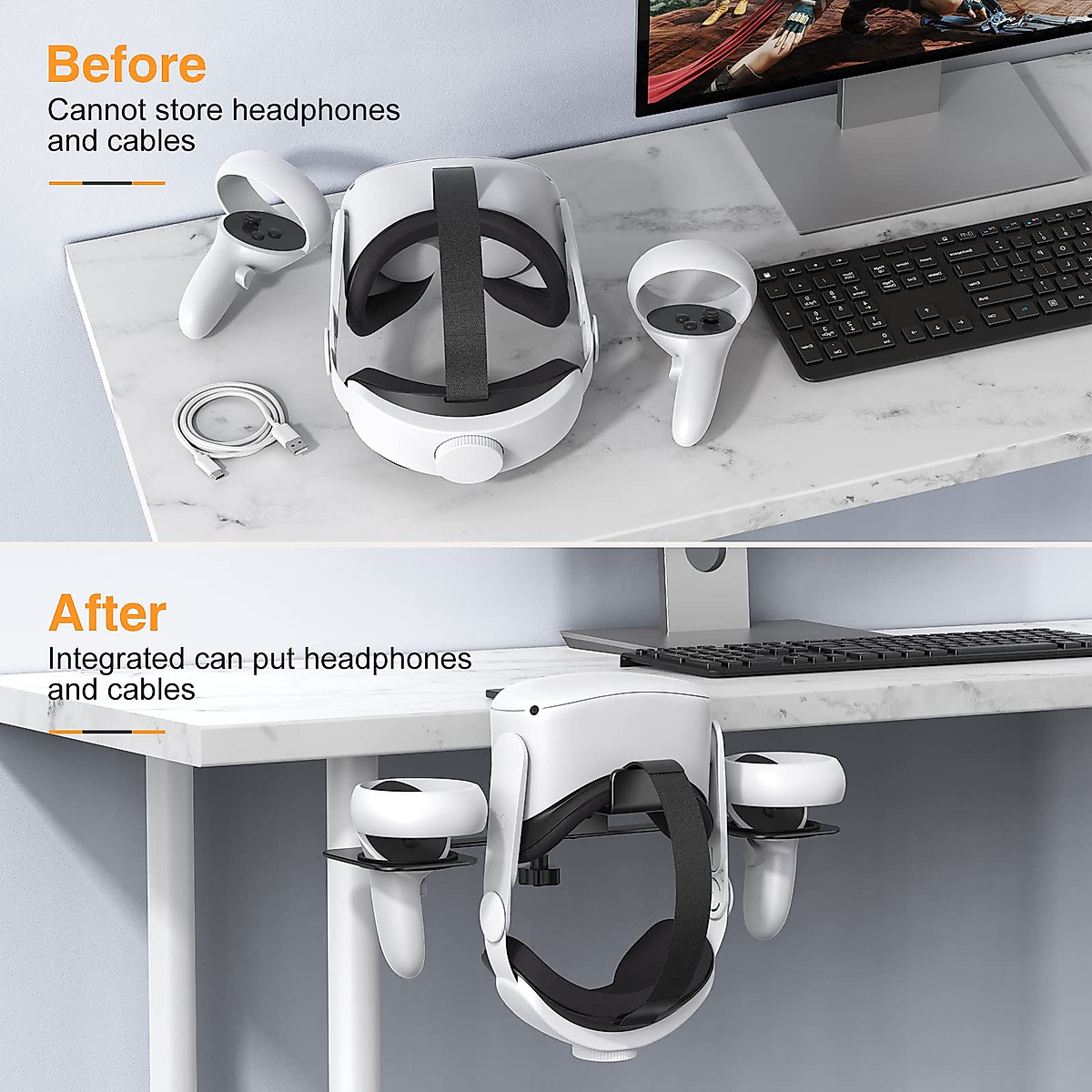 iTwano Stainless VR Stand for Quest 2 and Quest 3, Desk Mount VR Holder and Headset Stand Compatible with Quest Pro 2 Rift S