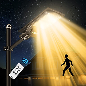 LANGY 120W Solar Street Lights Outdoor 240pcs LED Chips 12000 Lumens, Solar Street Light with Motion Sensor & Dusk to Dawn Solar Powered IP65 with Remote Control, for Barn,Sidewalk, Garden