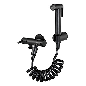 Brass Toilet Bidet Sprayer, Shut-Off Spray, Matte Black Bathroom Shower Single Cold Water Cleaning Bidet Faucet with Bracket Base