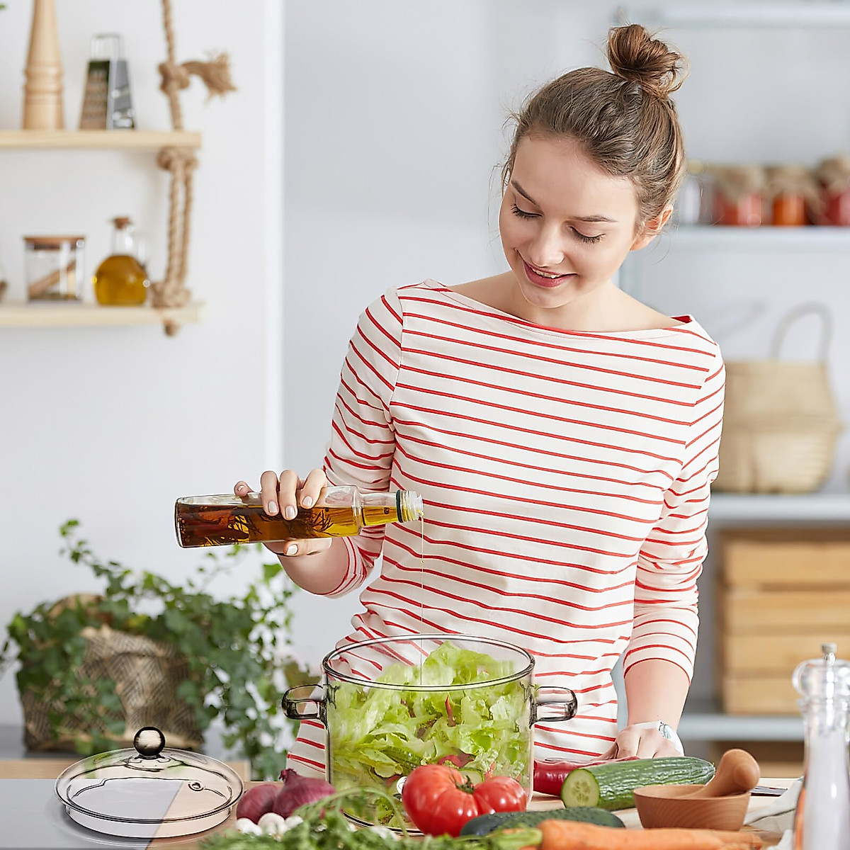 Hemoton 45Oz(1.35L) Glass Saucepan with Cover - - Glass Simmer Pot for Stovetop - Dual Handles Pot for Pasta Noodle, Soup, Milk, Tea
