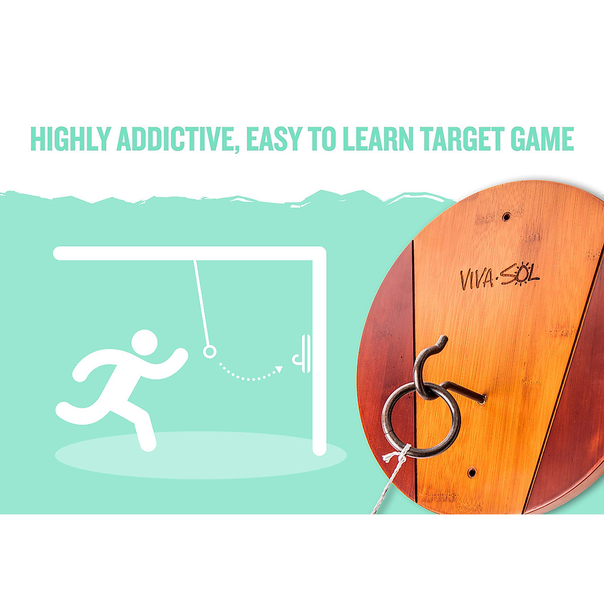 Triumph Sports Viva Sol Premium Bamboo Walnut Finish Hook and Ring Target Game for Use Indoors and Outdoors , 8.00 x 8.00 x 1.00"