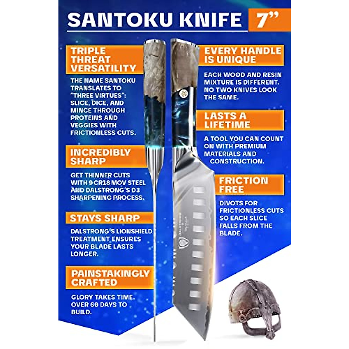 Dalstrong Santoku Knife - 7 inch - Valhalla Series - 9CR18MOV High Carbon Steel - Vegetable Knife - Celestial Resin & Wood Handle - w/Leather Sheath