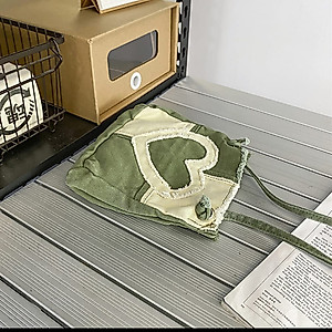 GOQUFOY Small Crossbody Bags for Women Green Cute Heart Travel Shoulder Bag Purses Teen Girls Canvas Cell Phone Bag