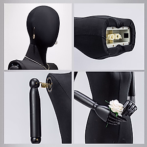 Female Dress Form Mannequin Torso, Adjustable Height 47-78 inch, Manikin Body Model with Rectangle Metal Base, Detachable Arms & Head, for Clothing Dress Jewelry Display Sewing