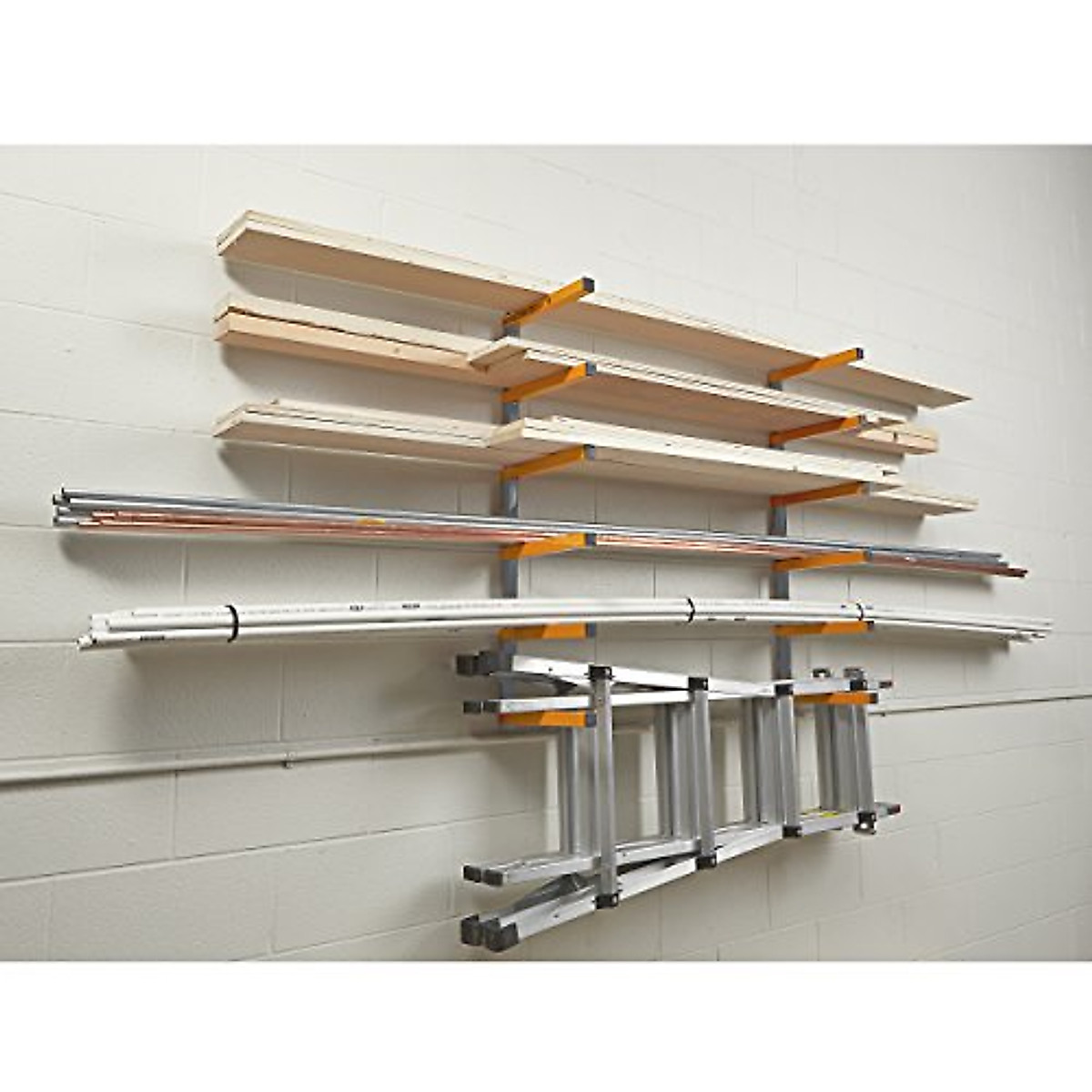 Bora Wood Organizer and Lumber Storage Metal Rack with 6-Level Wall Mount, In Orange & Portamate Mobile Base Kit PM-1100-400 lb Capacity