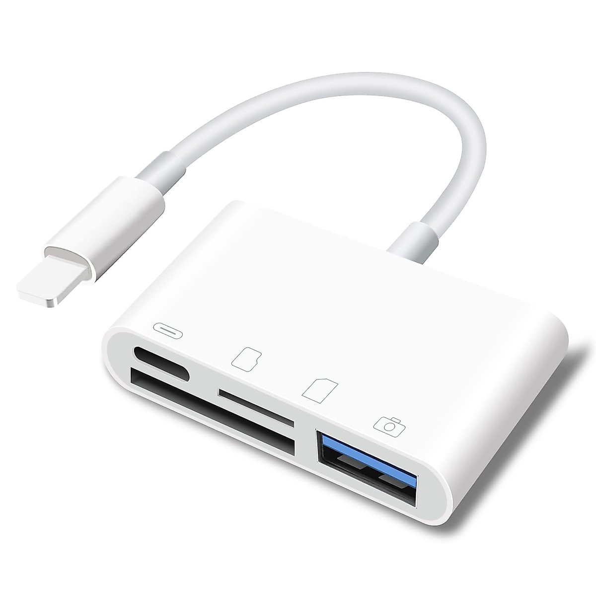 SUNTRSI SD Card Reader for iPhone,USB Camera Adapter 4 in 1 USB Female OTG Adapter for SD/TF Card, Memory Card Reader USB Adapter for iPhone with Charging Port,Plug and Play
