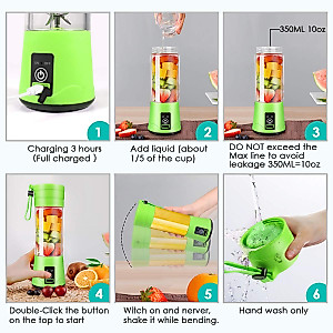 Portable Blender, Personal Blender Shakes and Smoothies, Mini Blender 2000mAh USB Rechargeable with Six Blades, Juicer Cup for Sports Travel and Outdoors