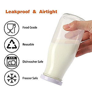 SUPERLELE 12pcs 12oz Glass Juice Bottles, Reusable Glass Bottles with Caps and Straws, Glass Bottles for Juicing, Milk, Smoothie, Drinking and Other Beverages