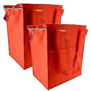 BAGedge Insulated Grocery Bags, Set of 2 Reusable Shopping Bags for Groceries, Food Delivery Bags for Hot and Frozen Foods - Red