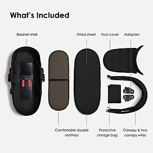 Babyzen YOYO 0+ Bassinet, Black - Includes Thick Double Mattress, Ventilated Shell & Canopy - Requires YOYO2 Frame (Sold Separately)