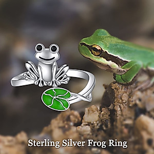 WINNICACA Frog Ring, Sterling Silver 925, Adjustable, White Gold Plated, Cubic Zirconia, for Women, Christmas, Birthday, Wedding Gift