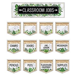 Schoolgirl Style Simply Boho Mini Bulletin Board Set—Job Assignment Pockets and Student Cutouts for Classroom Tasks, Roles and Responsibilities (46 pc) (110509)