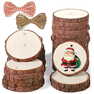 5ARTH Natural Wood Slices - 30 Pcs 2.4-2.8 inches Craft Unfinished Wood kit Predrilled with Hole Wooden Circles for Arts Wood Slices Christmas Ornaments DIY Crafts