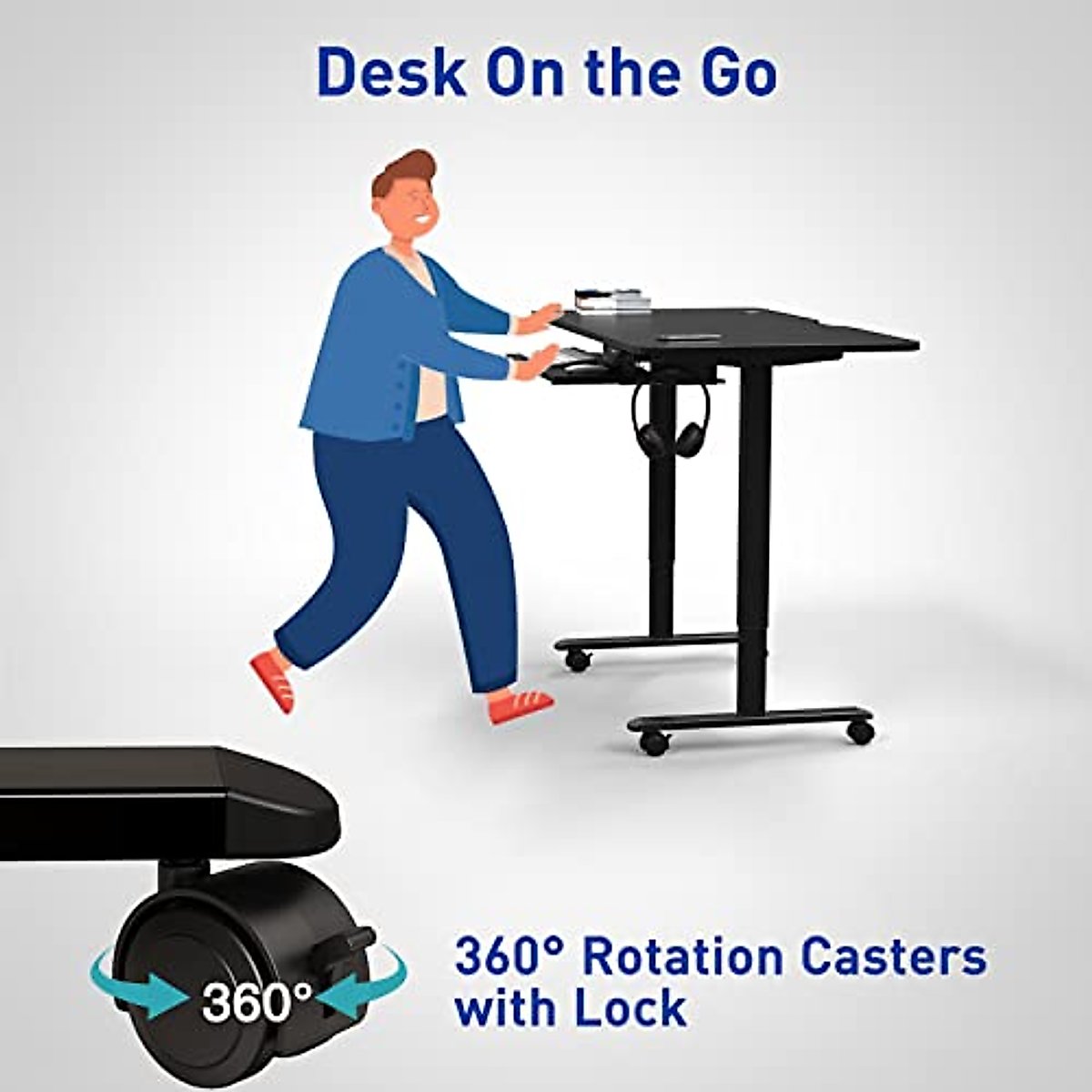 WOKA Electric Standing Desk Adjustable Height 48x24 in with Memory Controller, Ergonomic Motorized Standing Desk with Keyboard Tray, Rising Desk for Home Office Sit Stand Desk
