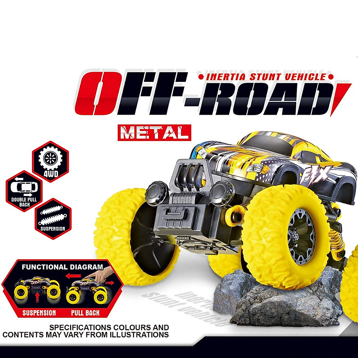 Toy Trucks for Boys Pull Back Cars for Toddlers, Alloy Toy Car Educational Toy Monster Trucks Inertia Car Toy for Boys Girls Toddler (Yellow)