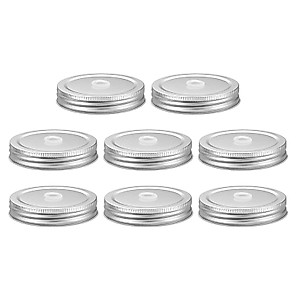 uxcell 8pcs Mason Jar Lids with Straw Hole, 87mm Metal Mason Canning Lids Leak Proof Mason Jar Caps for Mason Jar Silver