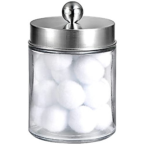 Apothecary Jars Bathroom Vanity Organizer -Countertop Canister Jar with Storage Lid - Qtip Dispenser Holder Glass for Qtips,Cotton Swabs,Makeup Sponges ,Hair Band - Brushed Nickel (1 Pack)
