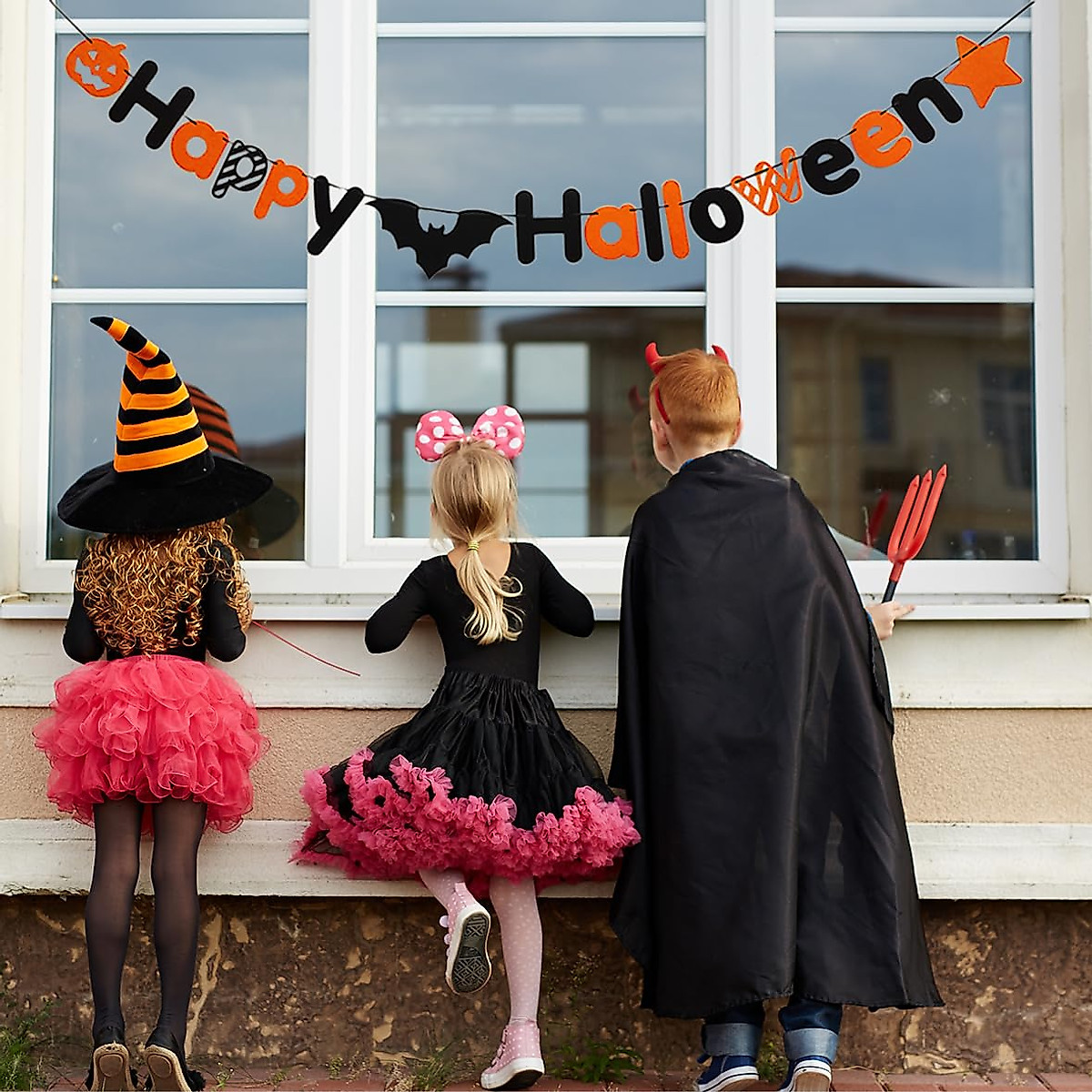 Happy Halloween Banner Halloween Garland with Spider Pumpkin Felt Garland Halloween Decorations Indoor for Mantle Fireplace Wall Party Supplies