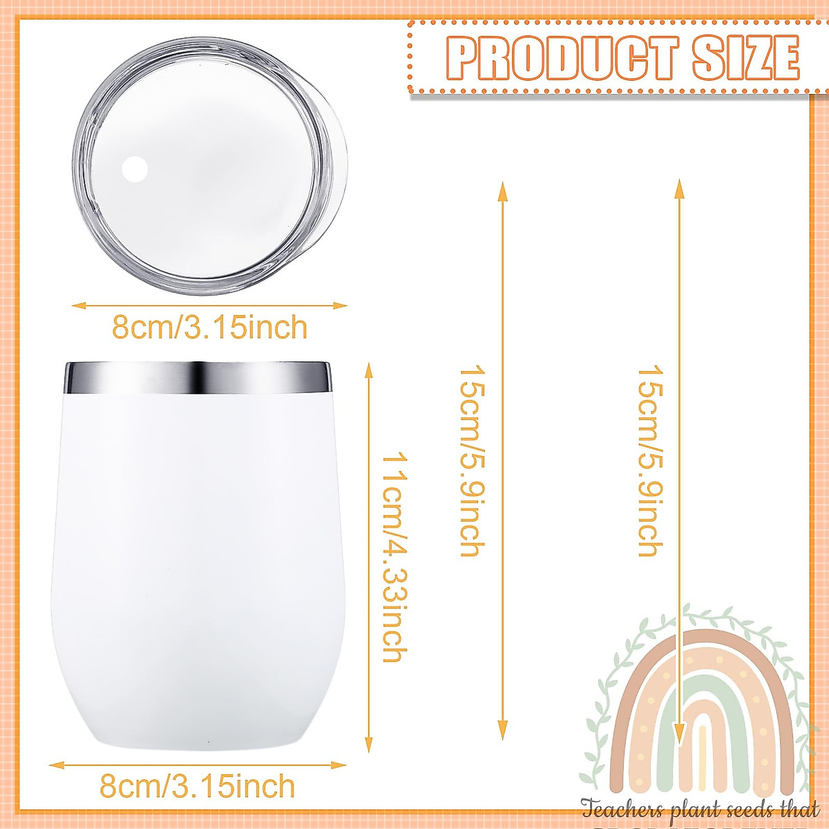 10 Pack Teacher Gifts Mug Bulk Boho Rainbow Wine Tumbler Thank You for Being Awesome Stainless Steel Tumbler with Lids Straws and Brushes Insulated Coffee Tumbler for Woman Teacher Present, 12 oz