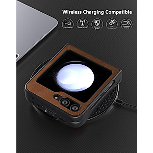 Cresee Case for Samsung Galaxy Z Flip 5 (2023) PU Leather Back & Hard PC Bumper Phone Case for Galaxy Z Flip 5 5G - Brown