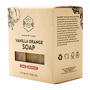 Crate 61 Organics, Handmade in Canada, Plant Based Cold Process Natural Bar Soap For Face And Body, With Premium Essential Oils, For Men And Women 3 Pack (Vanilla Orange)