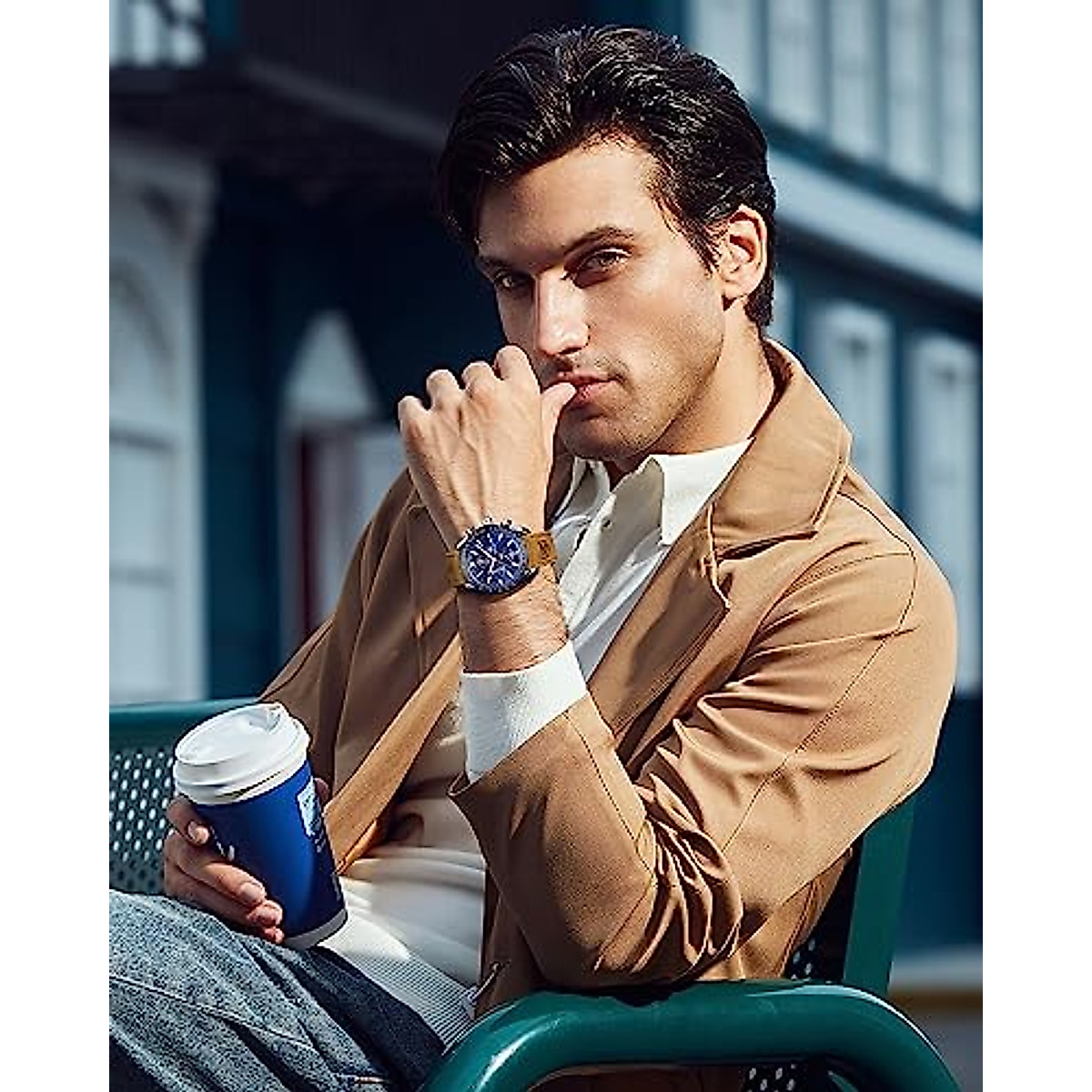 BY BENYAR Mens Analog Quartz Chronograph Waterproof Luminous Leather Watch Business, Work, Sport, Casual, Fashion - Elegant Gift for Men