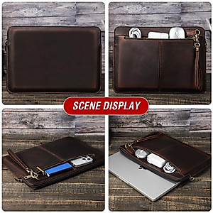CataPurus Top Grain Leather 14.2" Laptop Case Bag, Zip Pockets Design, Compatible with MacBook Air 13" M2 A2681 M1 A2337 A2179 A1932/Pro 13" M2 M1 A2338 A2251 A2289 A2159 A1989 A1706, Coffee 14.2 Inch