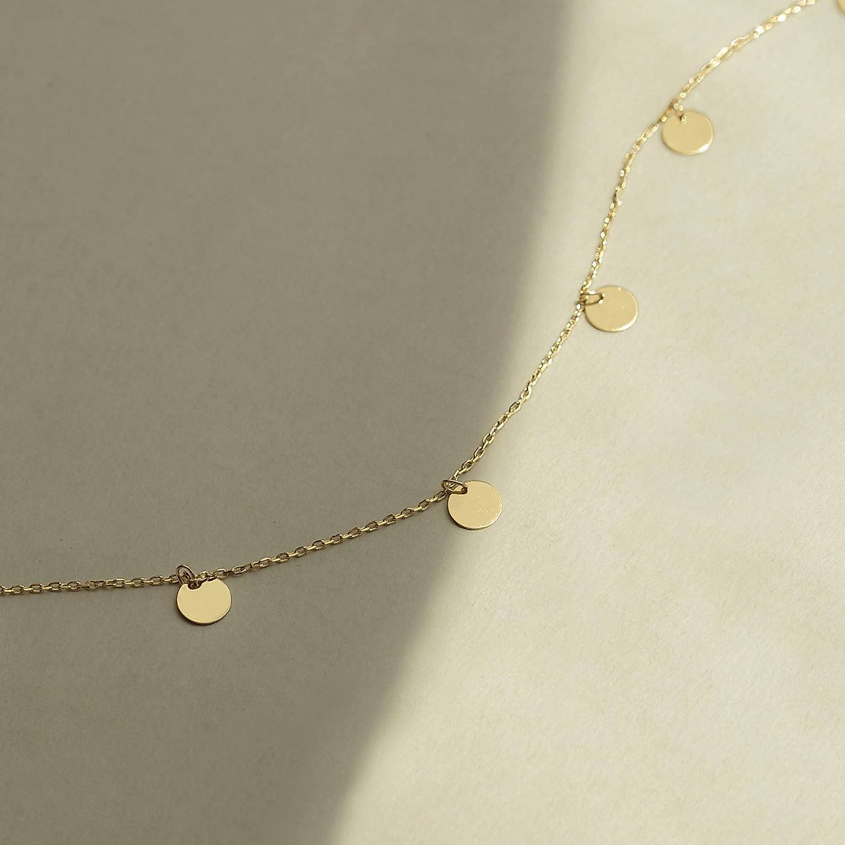 GELIN Disc Station Necklace in 14K Solid Gold | 14k Yellow Gold Station Necklace for Women, 18"