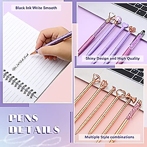 Yingzhao 20 Pcs Ballpoint Pens Set Metal Crystal Diamond Pen Liquid Sand Glitter Pen Pretty Cute Pens for Journaling Black Ink Retractable Fancy Pens Gifts for Women School Wedding (Purple, Rose Gold)