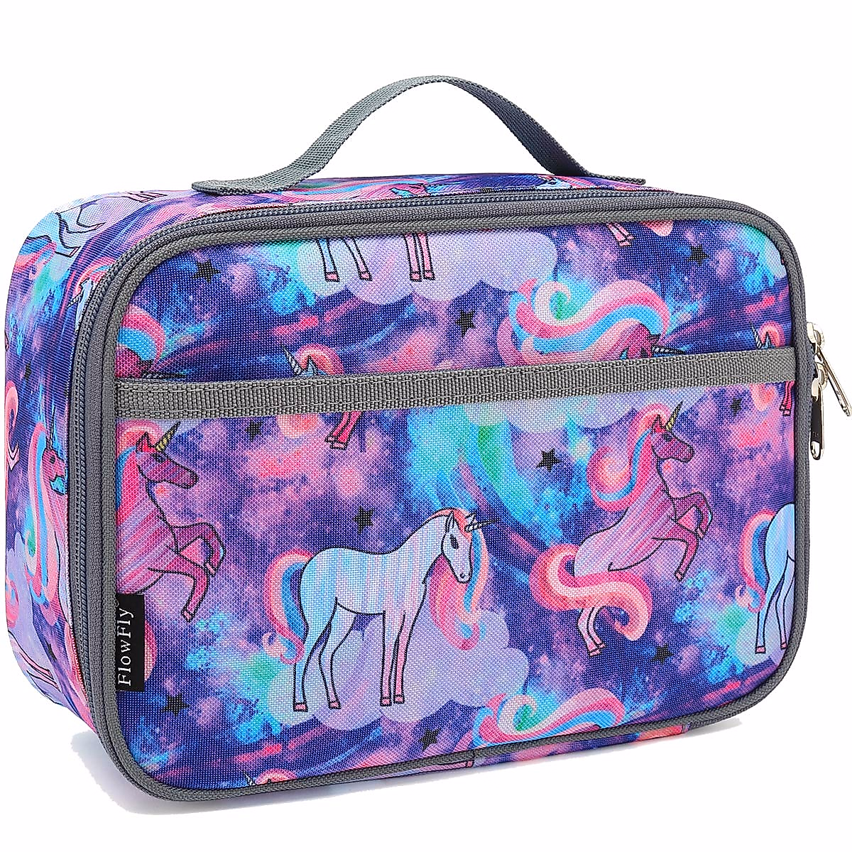 FlowFly Kids Lunch box Insulated Soft Bag Mini Cooler Back to School Thermal Meal Tote Kit for Girls, Boys, Unicorn#2